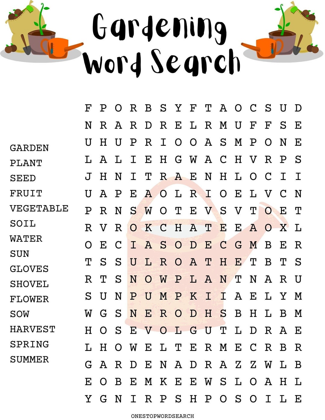 Gardening Word Search Puzzle With Answer Sheet Seasonal Games Seasonal