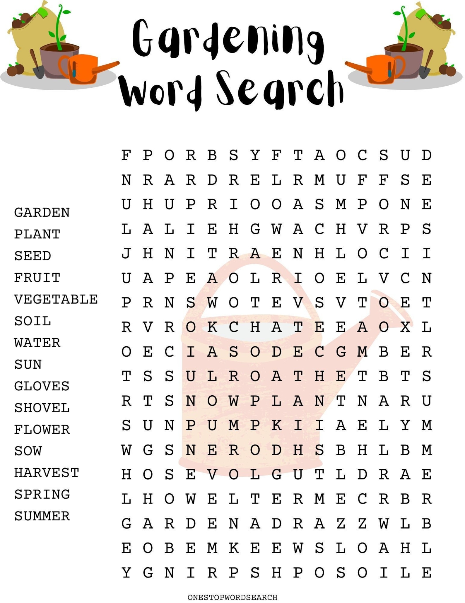 Gardening Word Search Puzzle With Answer Sheet| Seasonal Games ...