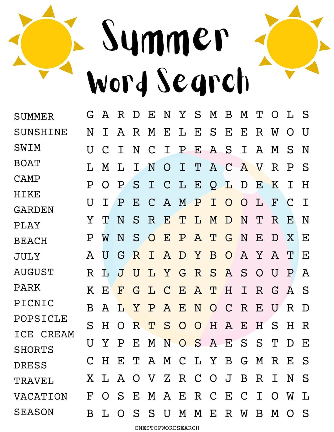 Summer Word Search Puzzle With Answer Sheet Seasonal Games Etsy Australia