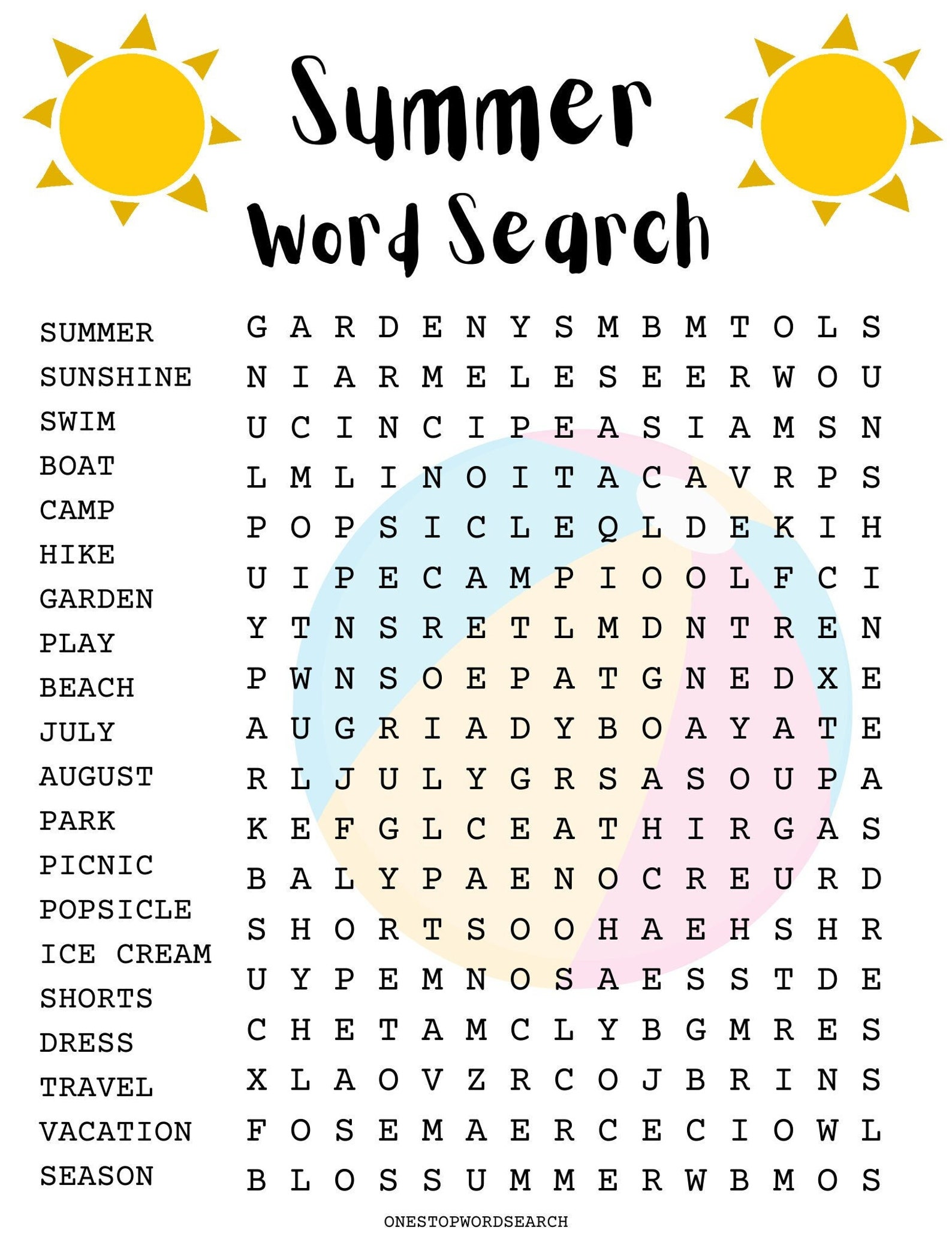 Summer Word Search Puzzle With Answer Sheet| Seasonal Games| Seasonal ...