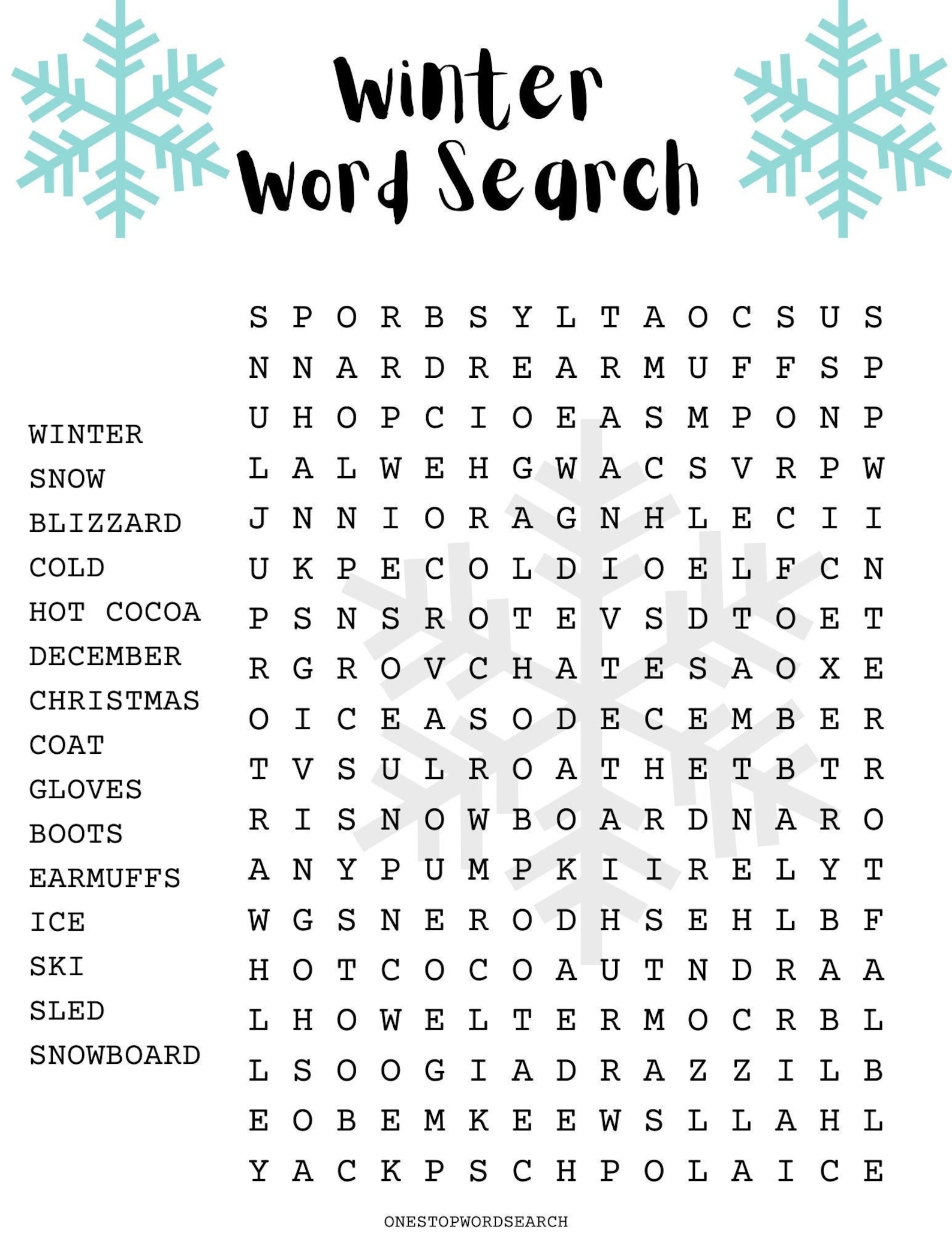 Winter Word Search Puzzle With Answer Sheet| Seasonal Puzzles| Family ...