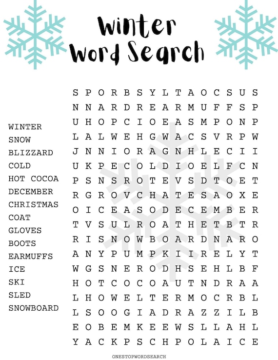 Winter Word Puzzles For Kids