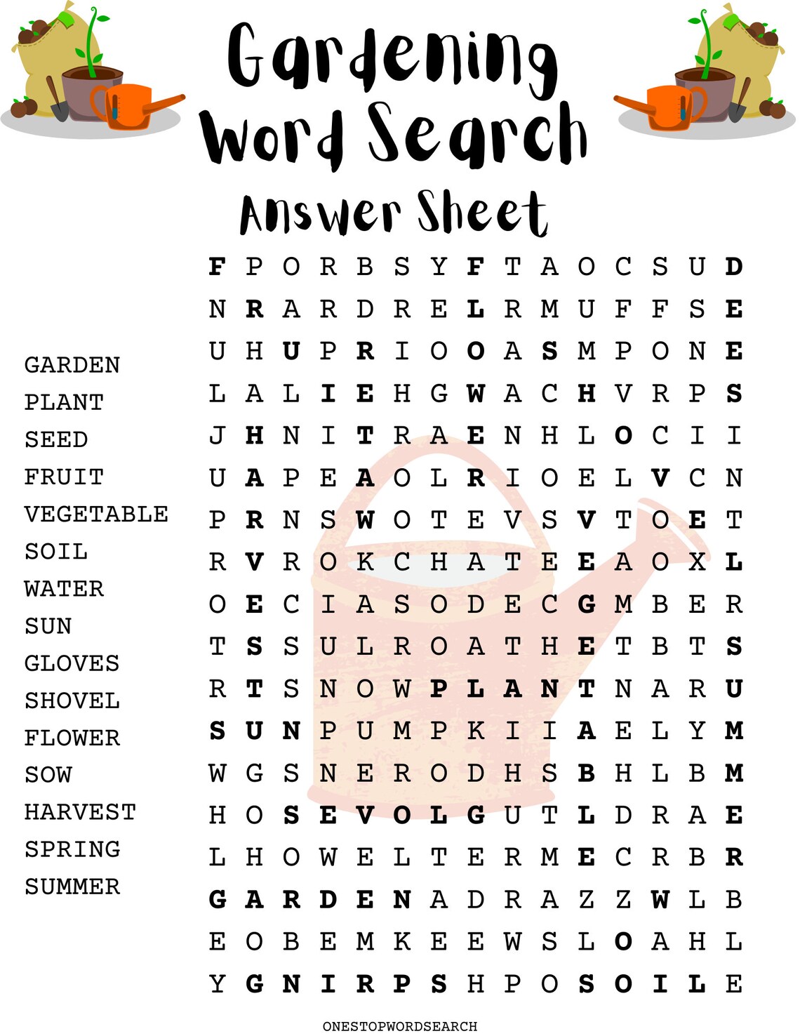 Gardening Word Search Puzzle With Answer Sheet| Seasonal Games ...