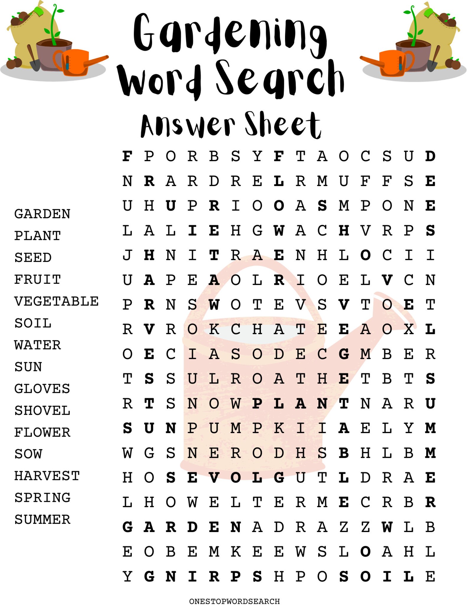 Gardening Word Search Puzzle With Answer Sheet| Seasonal Games ...