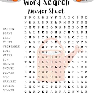 Gardening Word Search Puzzle With Answer Sheet| Seasonal Games ...