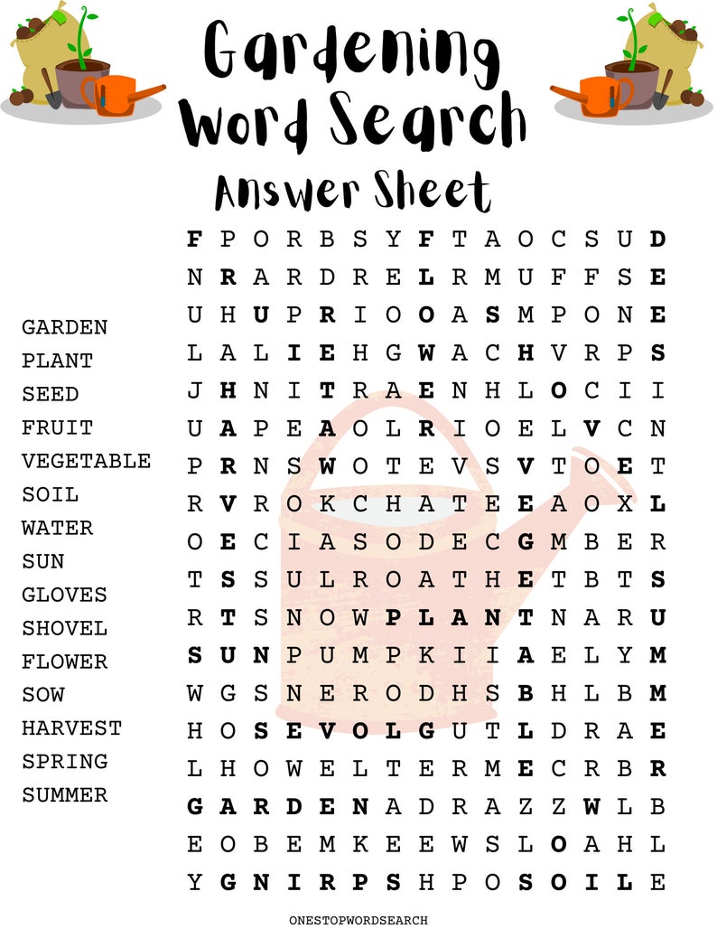 Gardening Word Search Puzzle With Answer Sheet| Seasonal Games ...