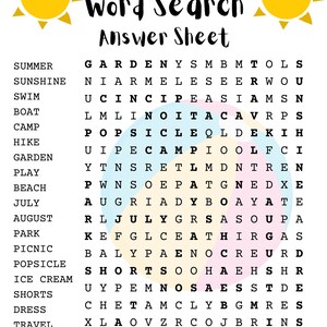 Summer Word Search Puzzle With Answer Sheet| Seasonal Games| Seasonal ...