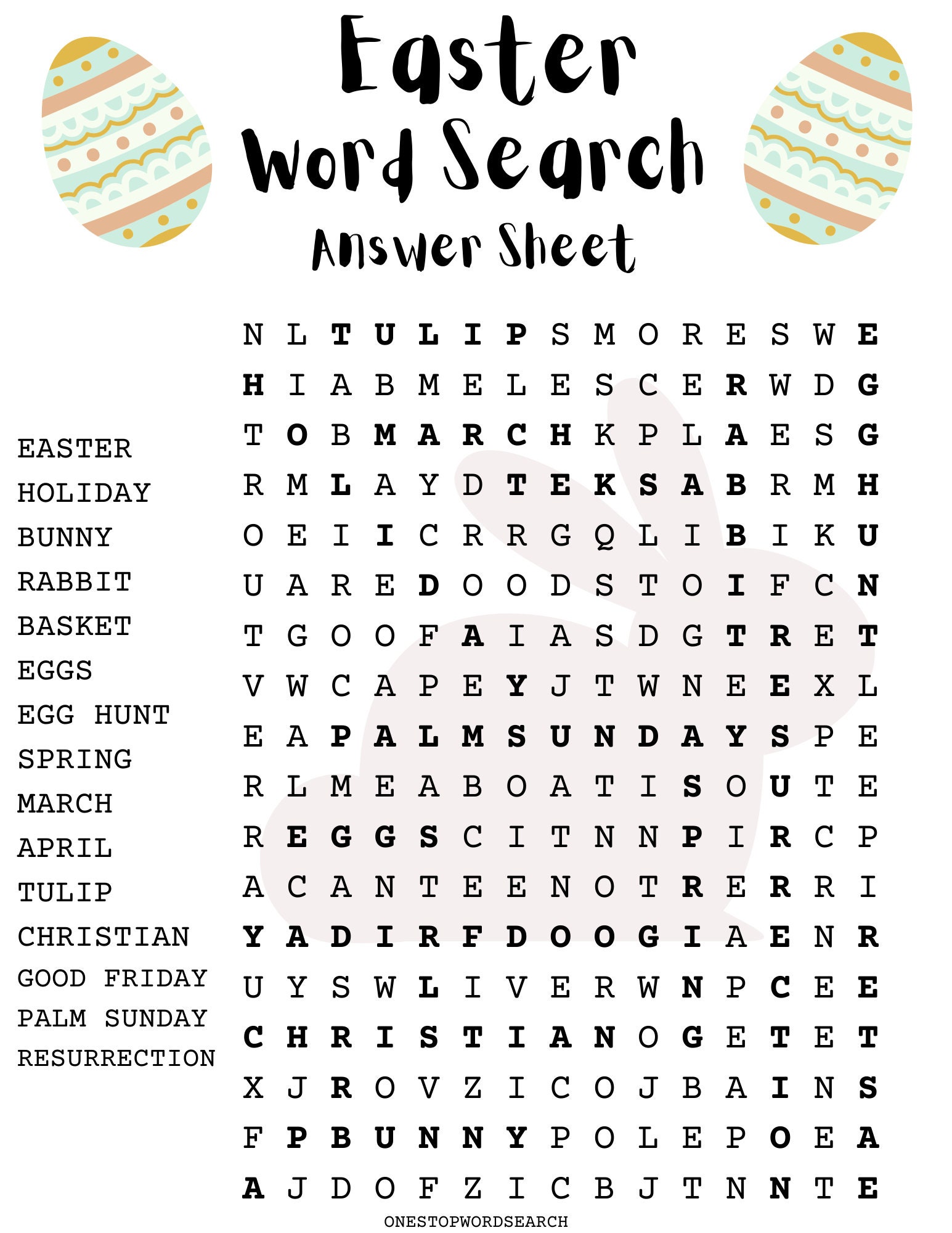 Easter Word Search Puzzle With Answer Sheet, Easter Games, Easter ...
