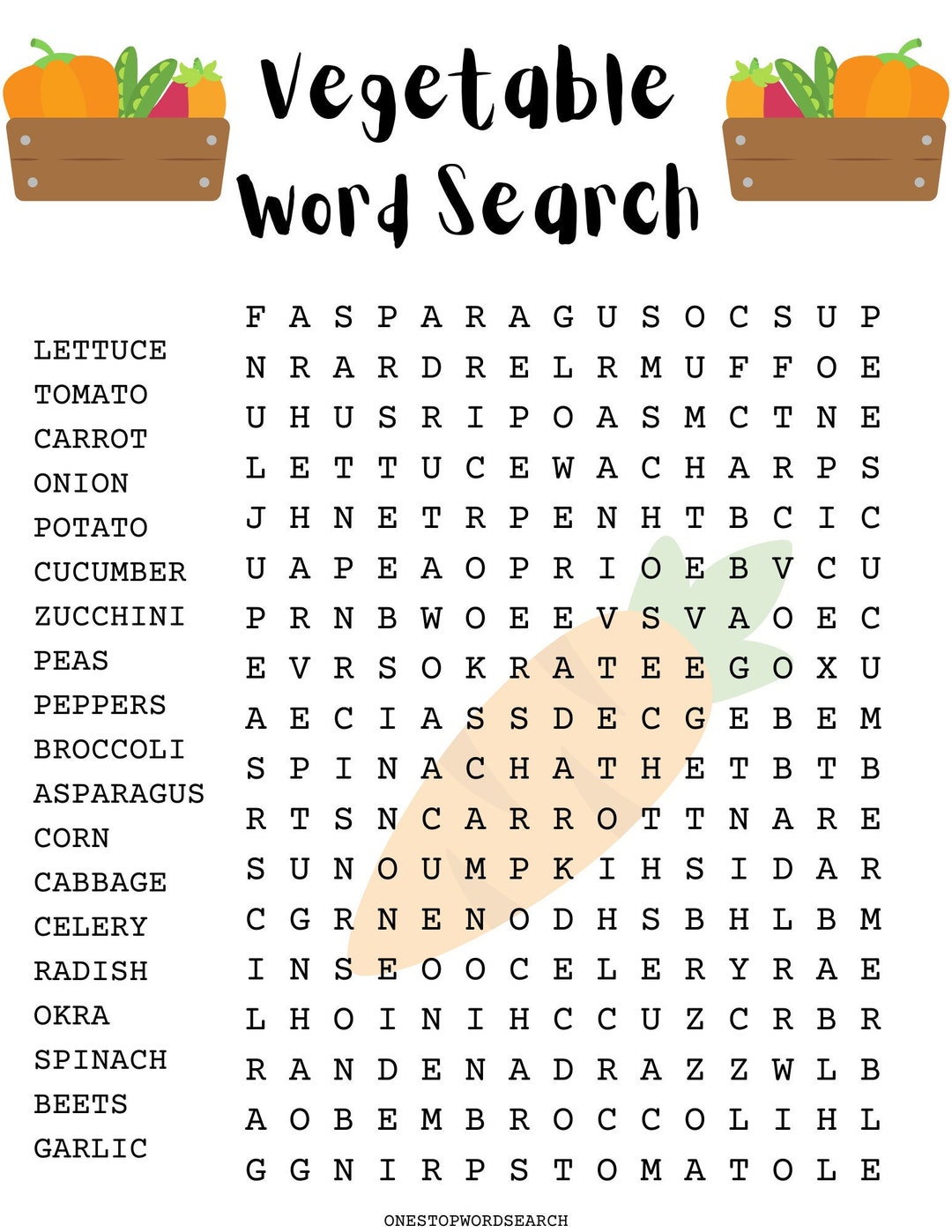 Vegetable Word Search Puzzle With Answer Sheet| Family Activities ...
