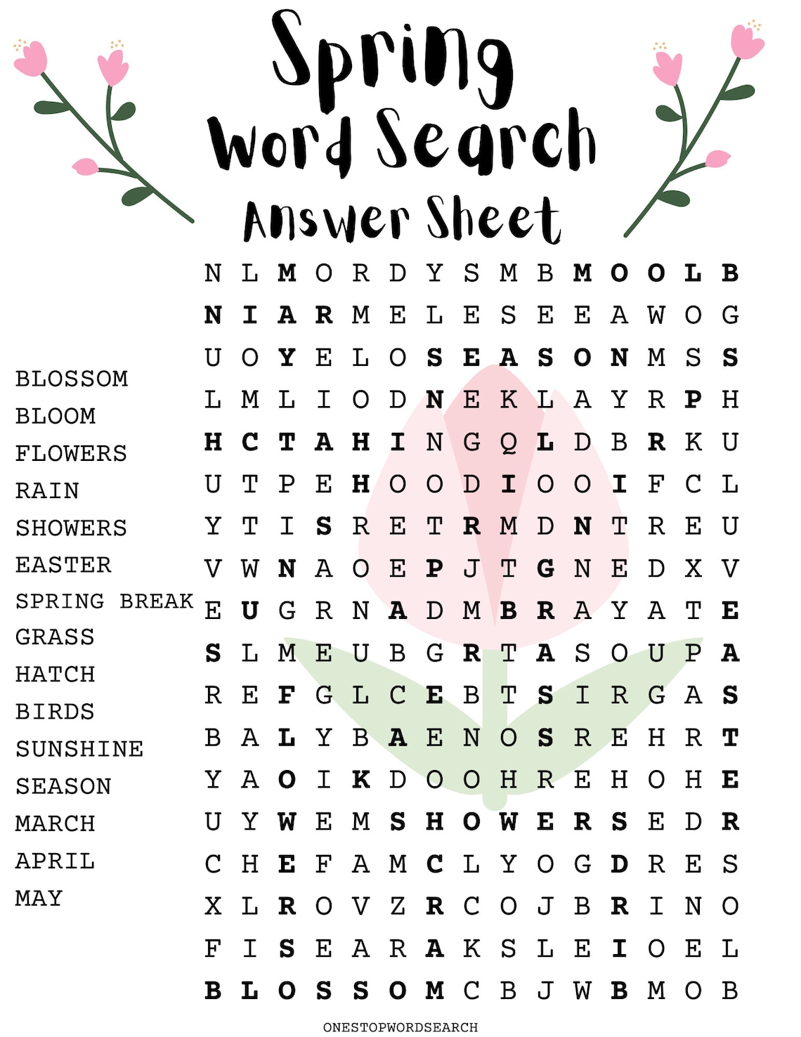 Spring Word Search Puzzle With Answer Sheet| Seasonal Games| Seasonal ...