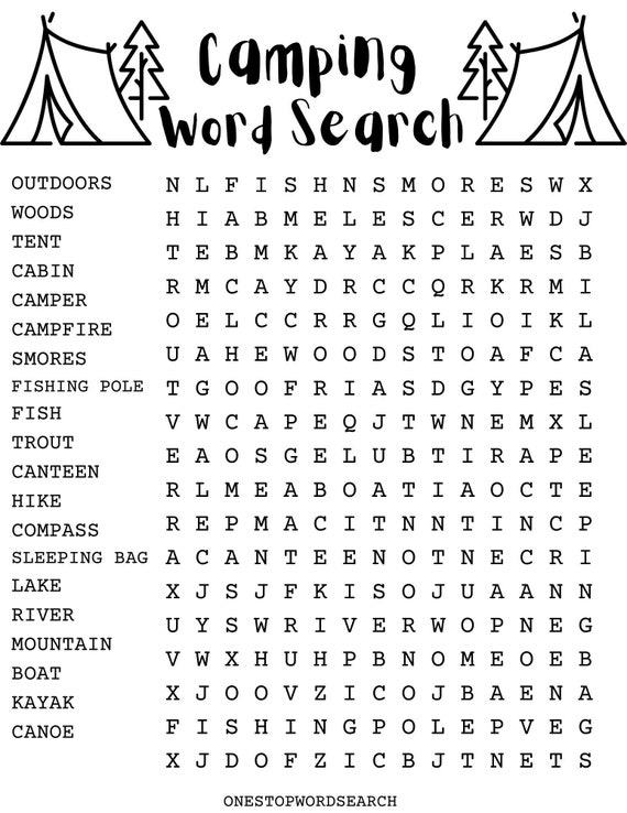 Camping Word Search Puzzle With Answer Sheet Camping Games | Etsy