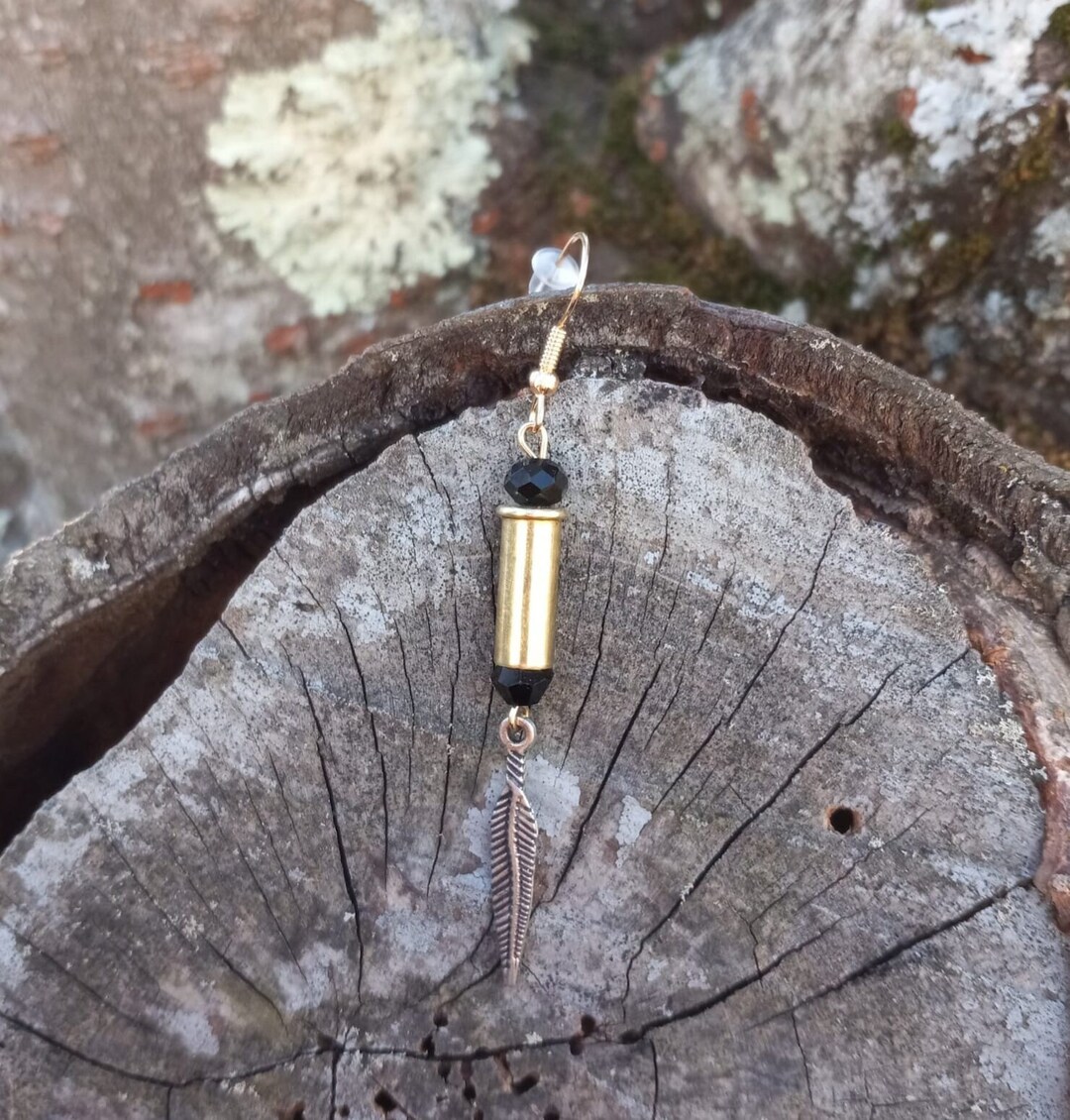 Men's Single .22 Shell Casing With Feather Charm Earring / Gifts for ...