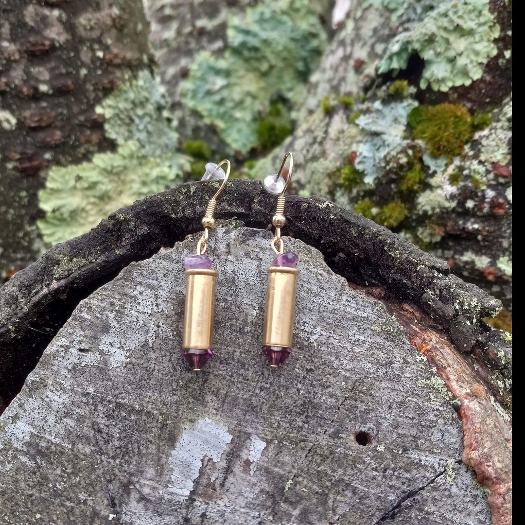 22 Shell Casing With Amethyst Gemstone Earrings / Gifts for Women ...