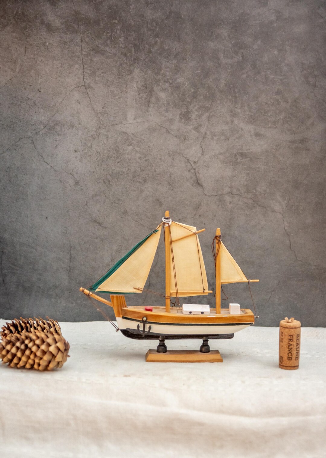 Vintage Rowing Boat Model Wood Miniature Figurine Primitive Toy ...