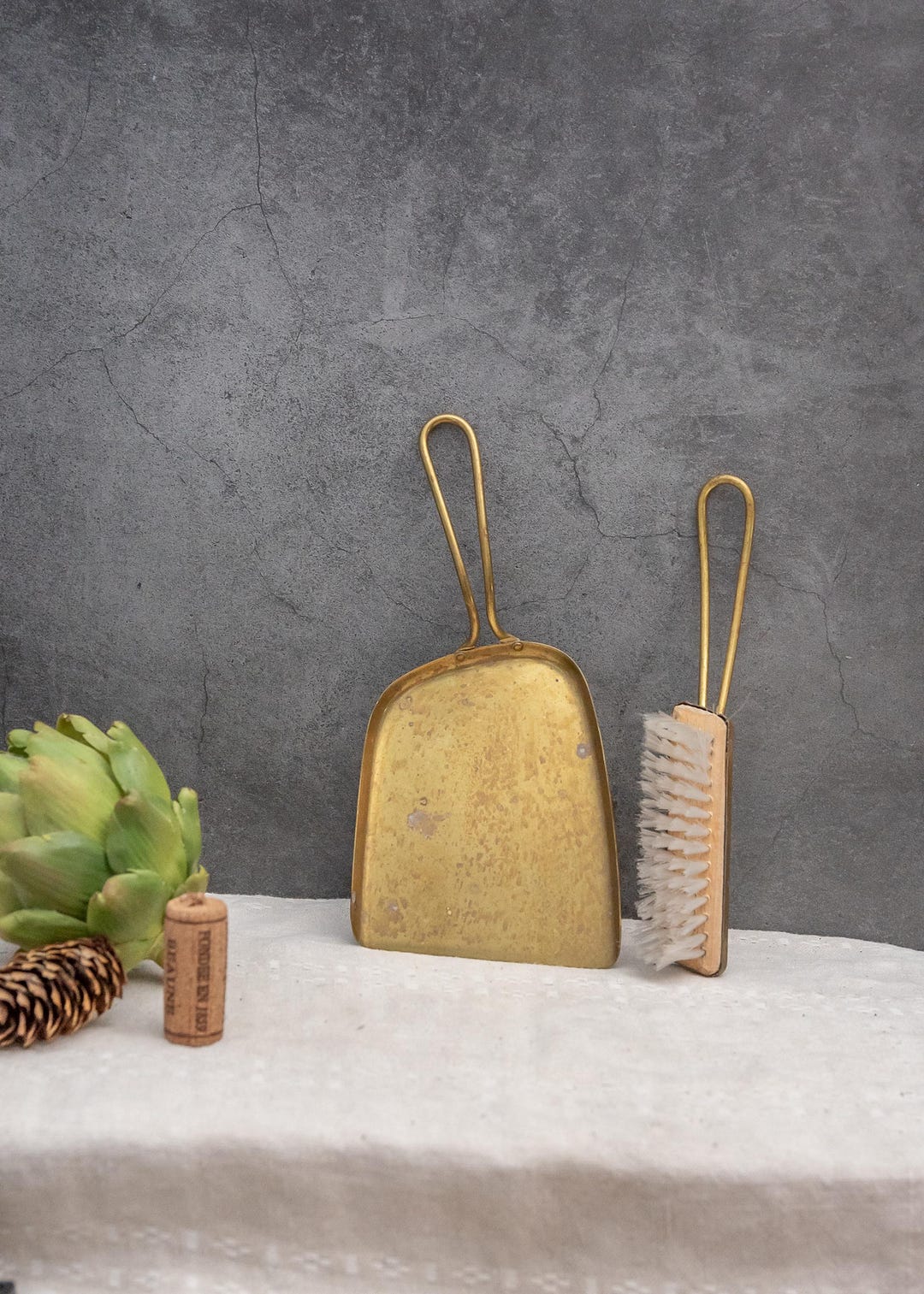 Vintage Table Sweeping Set Brass Crumb Brush Dustpan Broom Brush ...
