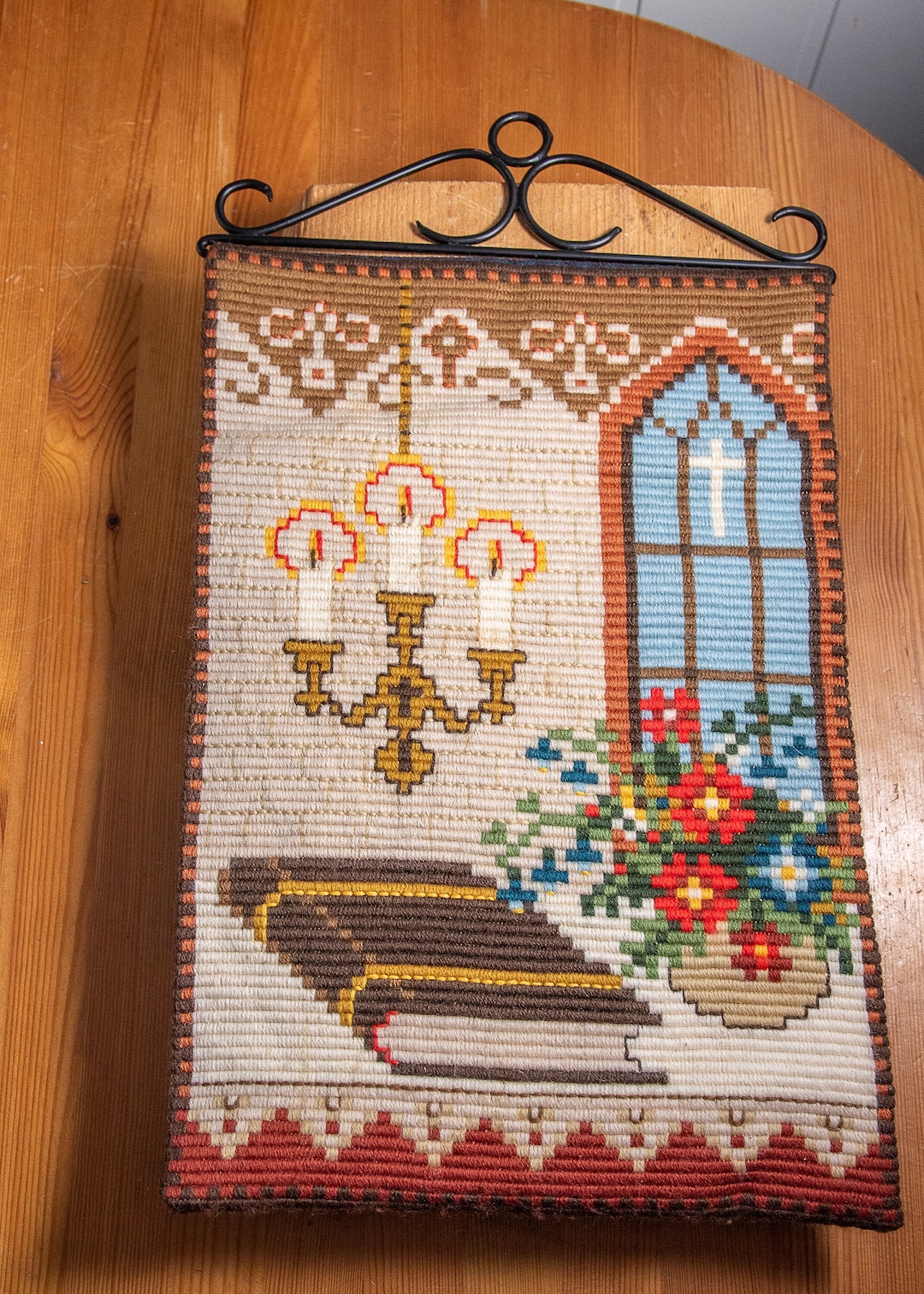 Vintage Christmas Tapestry Woven Wall Art Wool Embroidery Norway Folk Art Scandinavian Handmade ...