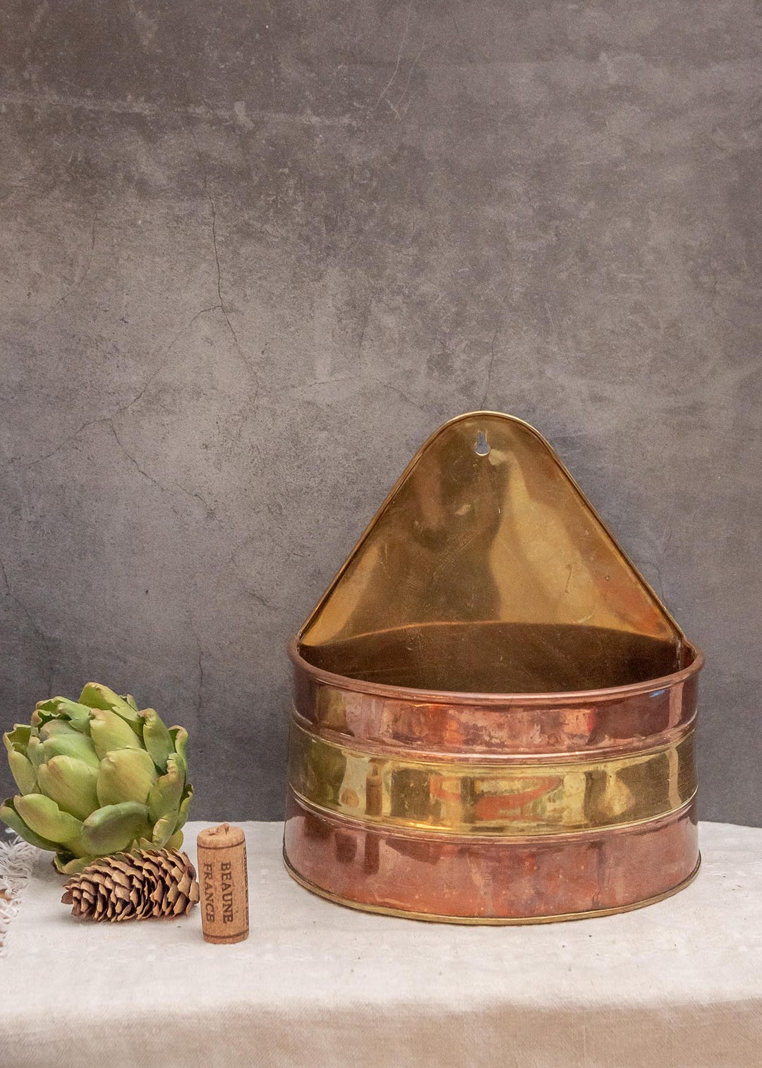 Large Antique Planter Brass Copper Wall Mount Pocket Vintage Jardiniere ...