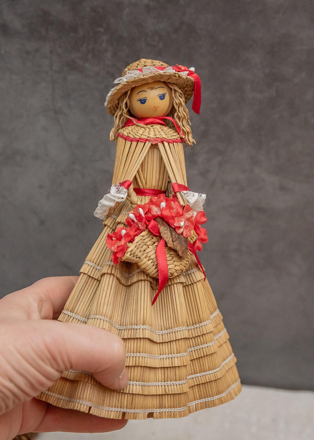 Vintage Straw Doll Figurine Lady Wicker Doll Handmade Broomstick Figure ...