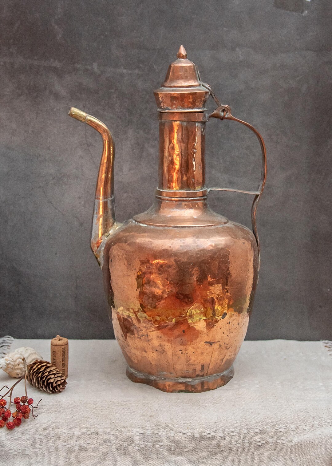 Large Antique Solid Copper Ewer Water Pitcher Old Copper Jug Ewer ...