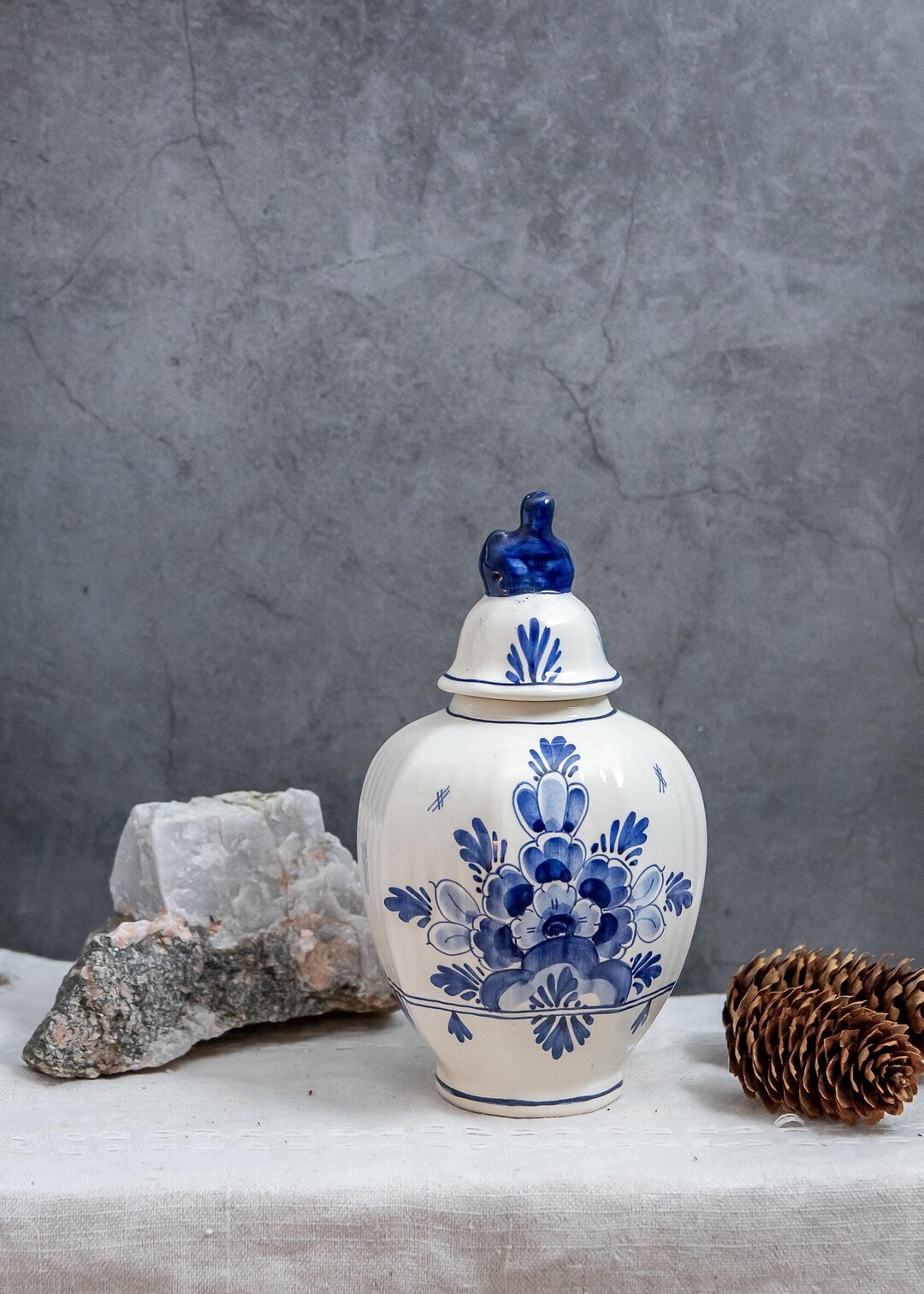 Vintage Delft Blue Vase Blue Ginger Jar Chinoiserie Lidded Pot Ceramic ...