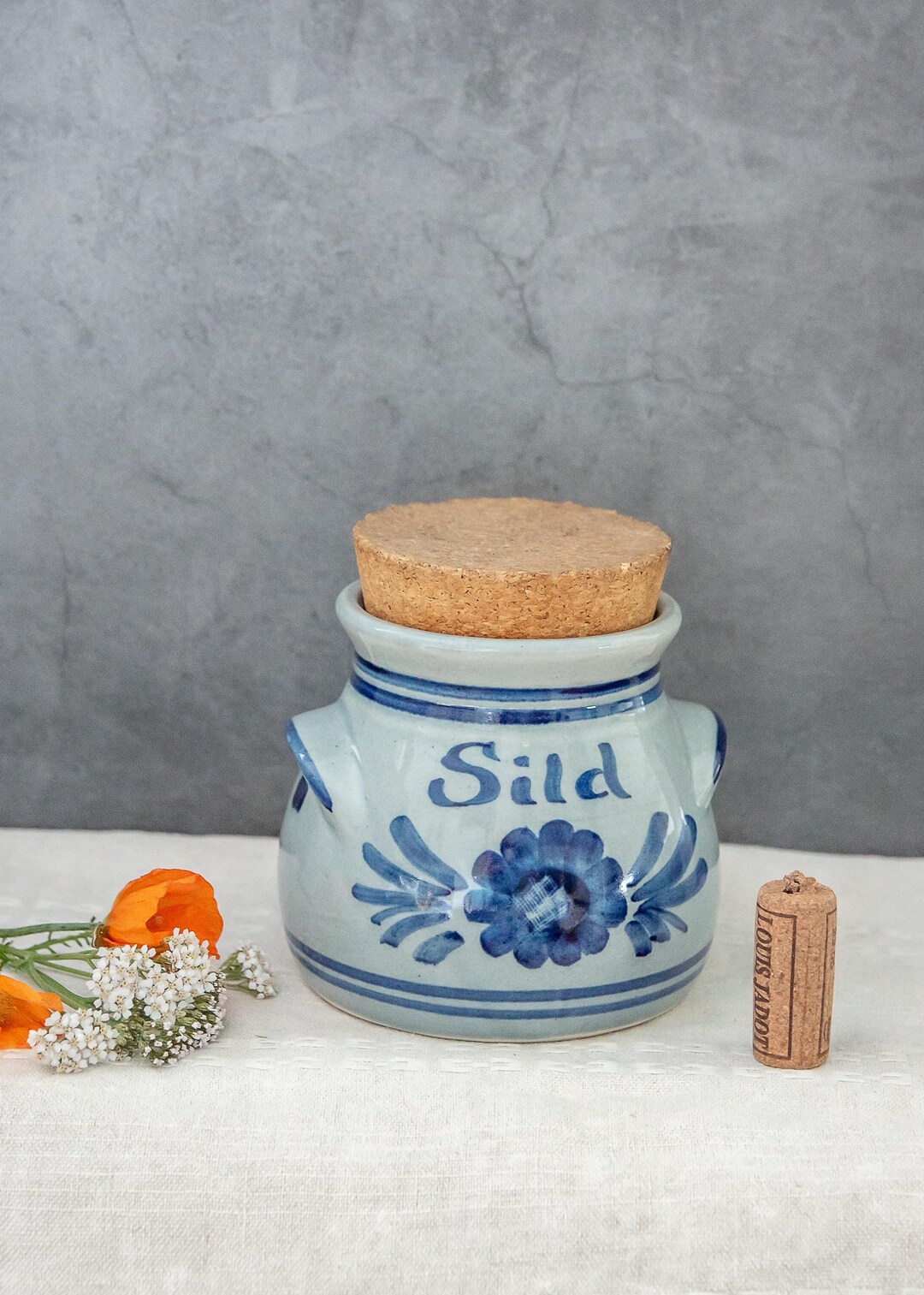 Vintage Cork Lidded Jar Fish Pot Herring Bowl Sild Fish Pot Spice Jar ...