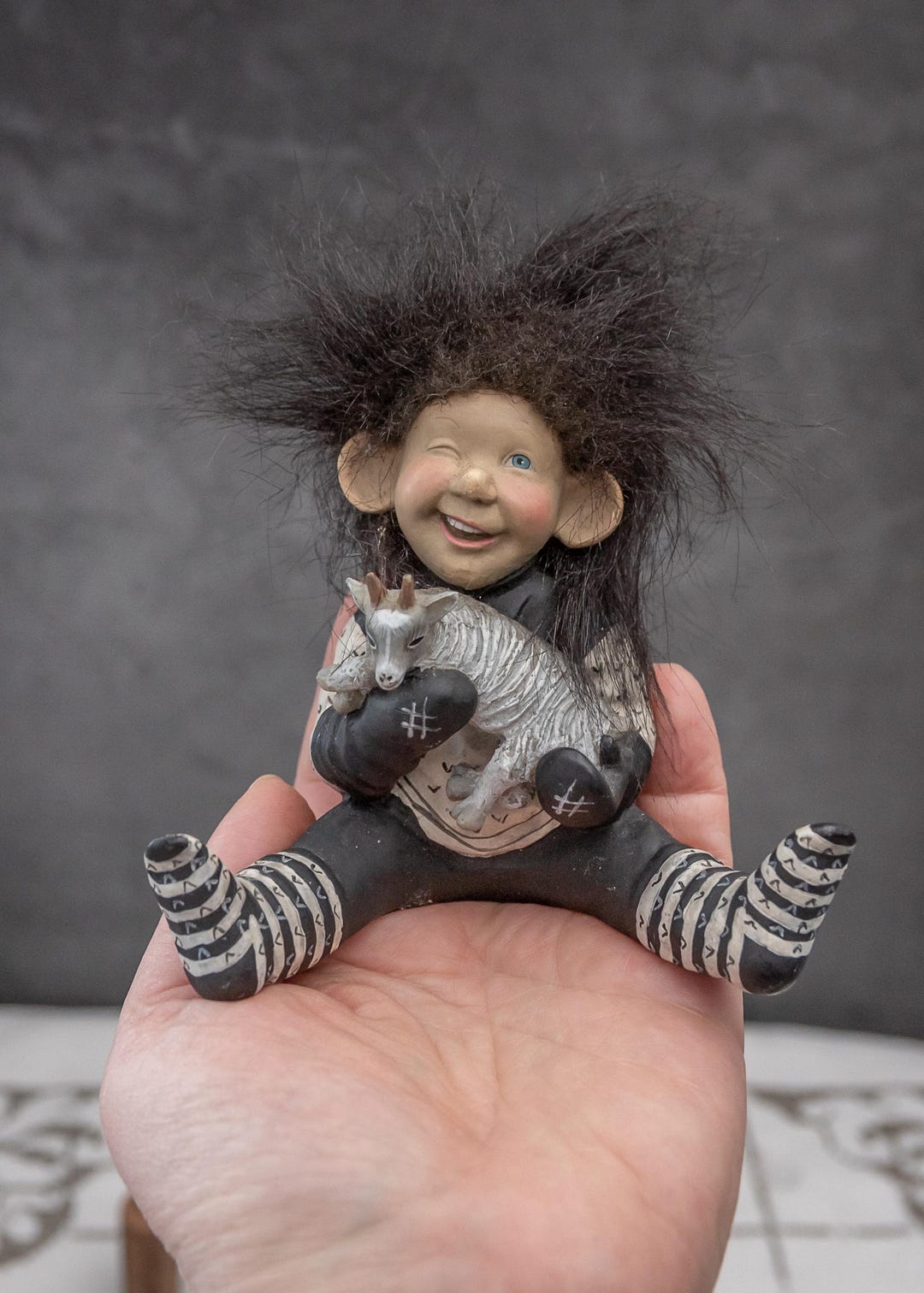 Vintage Troll Figurine With Goat Handcrafted Nordic Folk Art ...