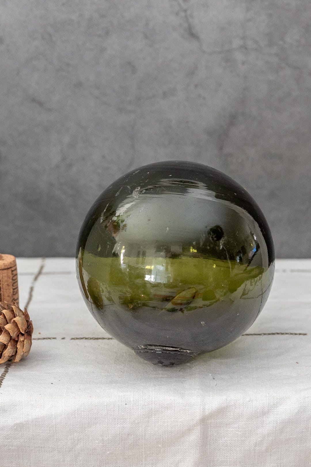 Antique Olive Green Glass Fishing Float: Norwegian Nautical Decor, Moss ...
