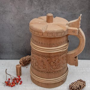 XL Vintage Ale Beer Mug Handmade Wood Carved Beer Tankard Norwegian ...