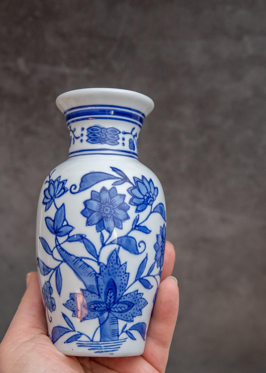 Vintage Small Vase Blue White Table Decor Shelf Decor Delft Style ...