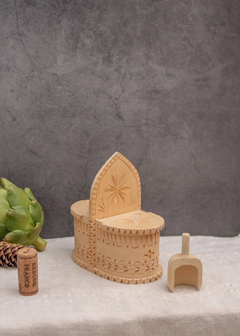 Vintage Spice Box Salt Box Double Tea Box Holder Wooden Cellar With Lid ...