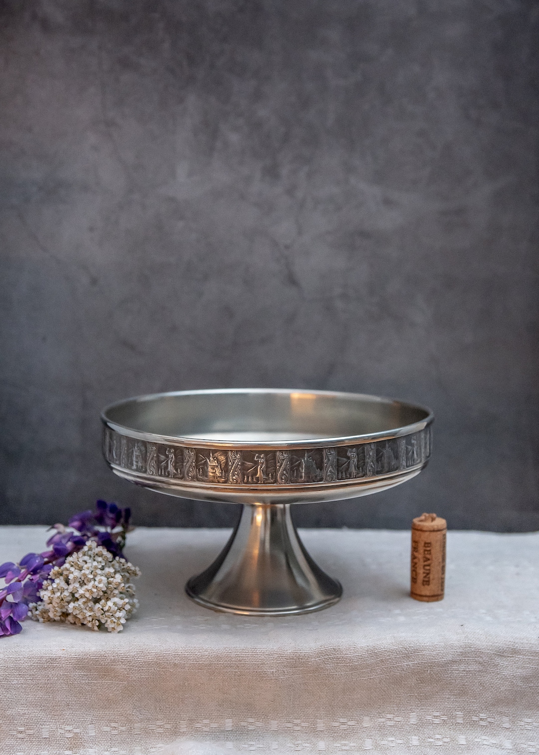 Vintage Footed Bowl Cake Fruit Stand Norway Kyrre Pewter Food Serving ...
