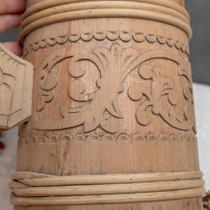 XL Vintage Ale Beer Mug Handmade Wood Carved Beer Tankard Norwegian ...