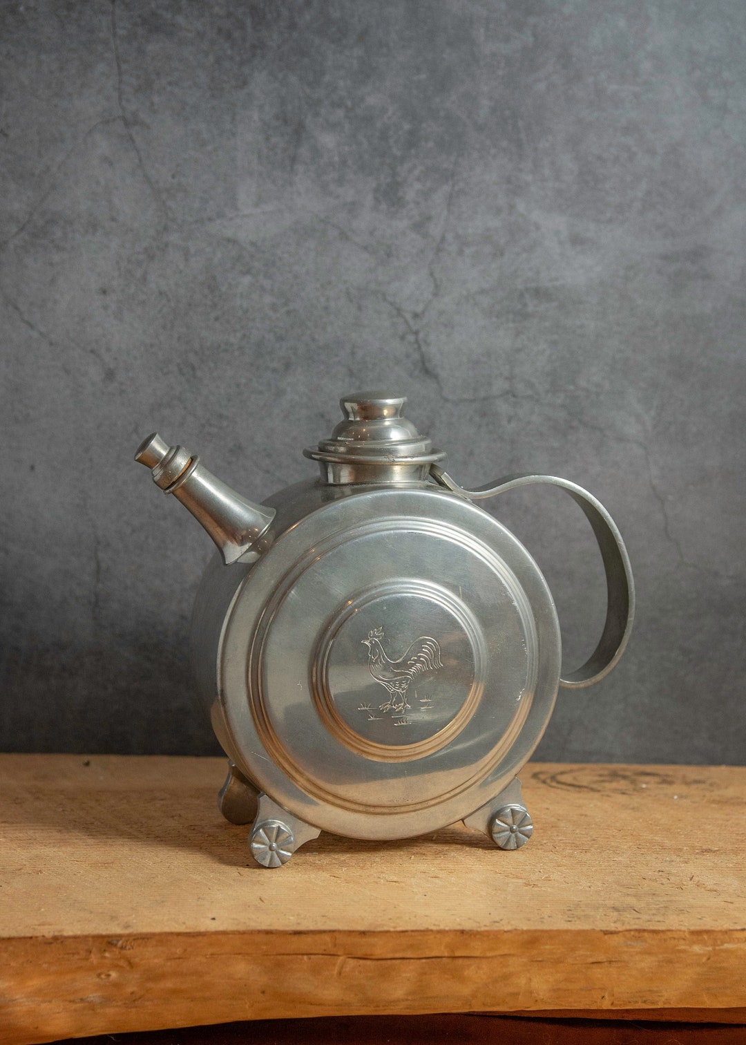 Vintage Tea Pot Coffee Kettle With Etched Rooster Decor Norwegian Folk ...
