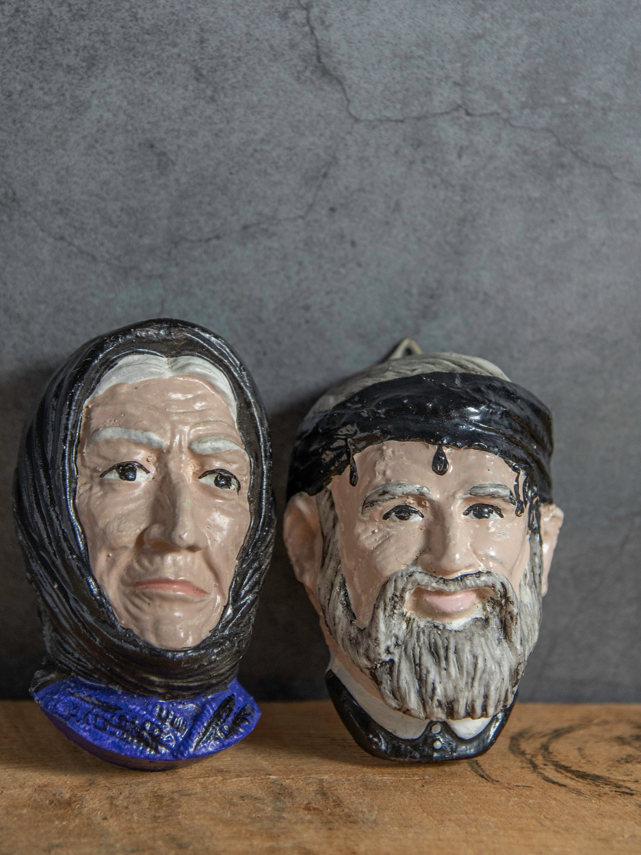 Vintage Wall Decor Plaster Chalkware Ceramic Faces Fisherman & Wife ...