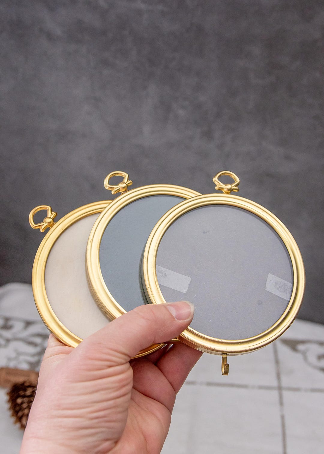 Set of 3 Vintage Round Frames Made in Sweden Jyden Brass Wall Decor ...