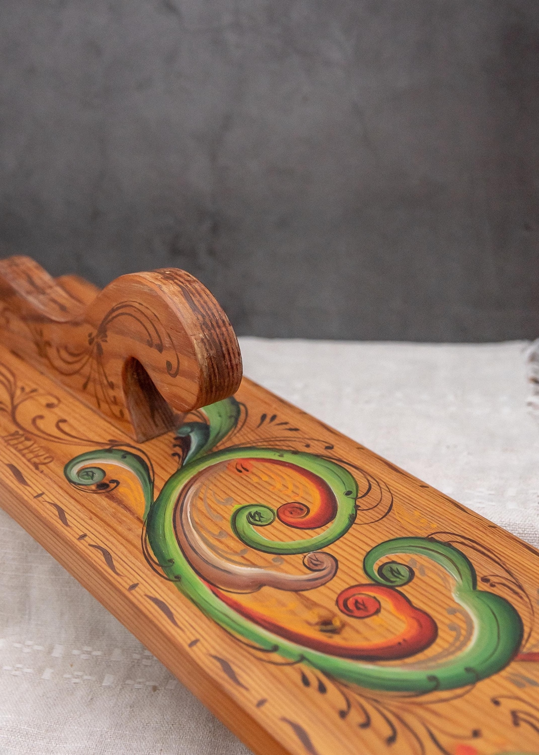 Vintage Mangle Board Decorative Norwegian Rosemaling Wood Horse Handle ...