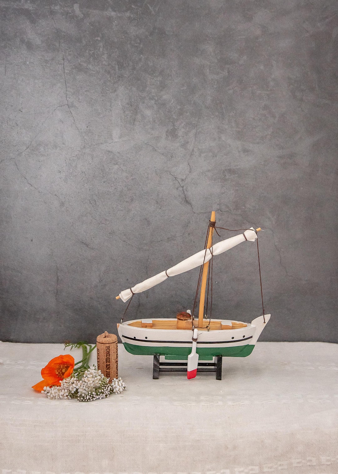 Vintage Rowing Boat Model Wood Miniature Figurine Primitive Toy ...