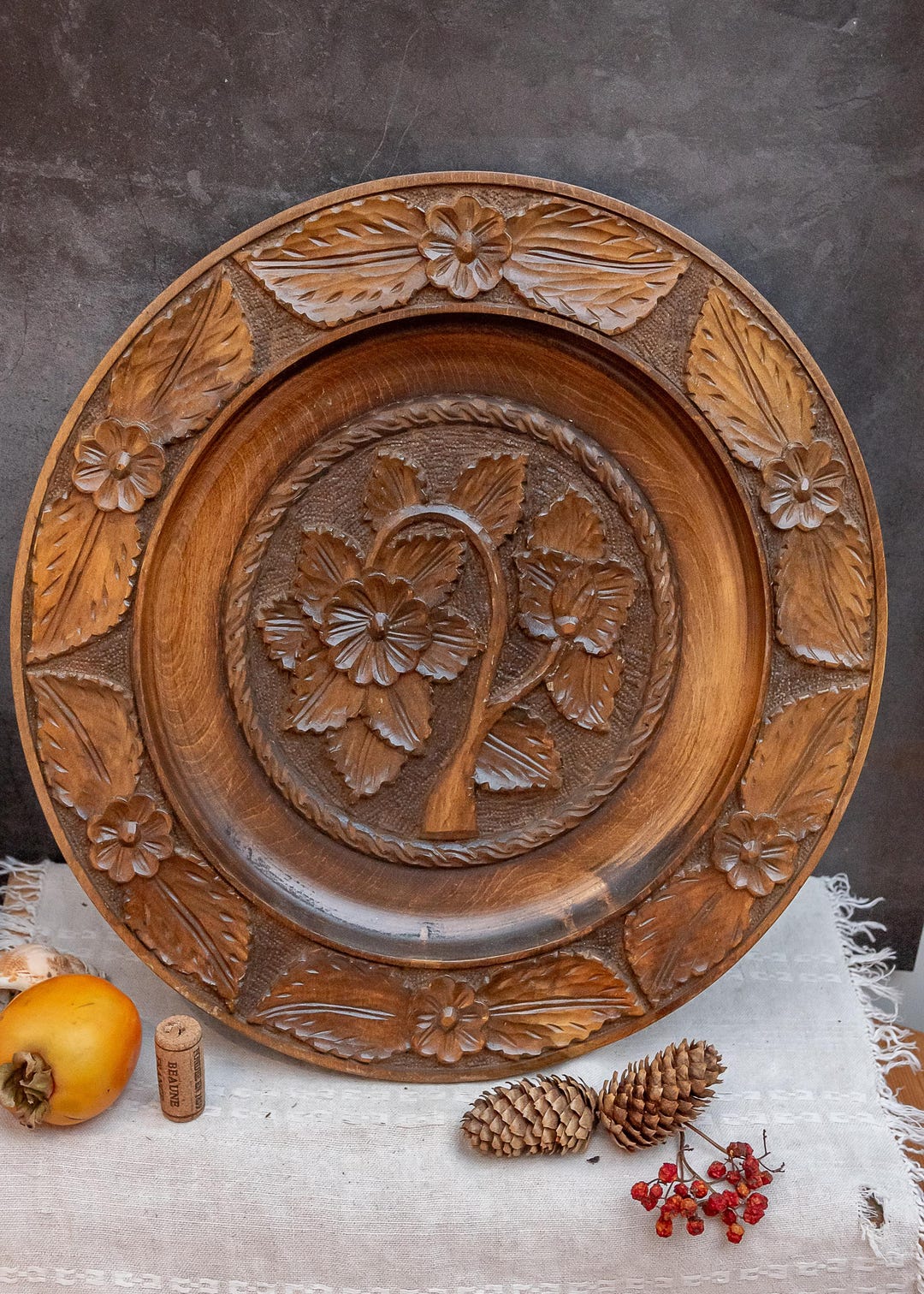 Stunning XL Vintage Wall Plate 39 Cm 15 Inch Norway Hand Carved Wood ...