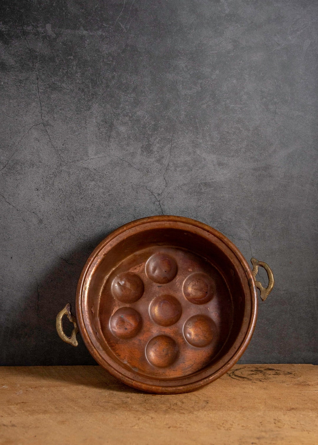 Vintage Copper Egg Cooker Pan Poaching Pot Made in France Brass Handles ...