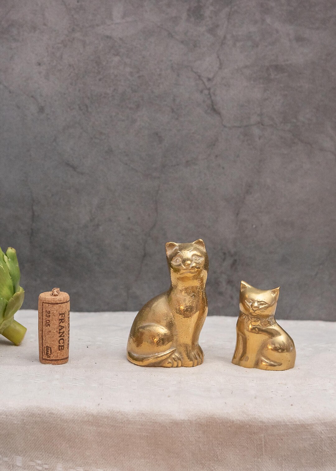 Vintage Cat Figurine Set of 2 Solid Brass Cat Figure Miniature ...