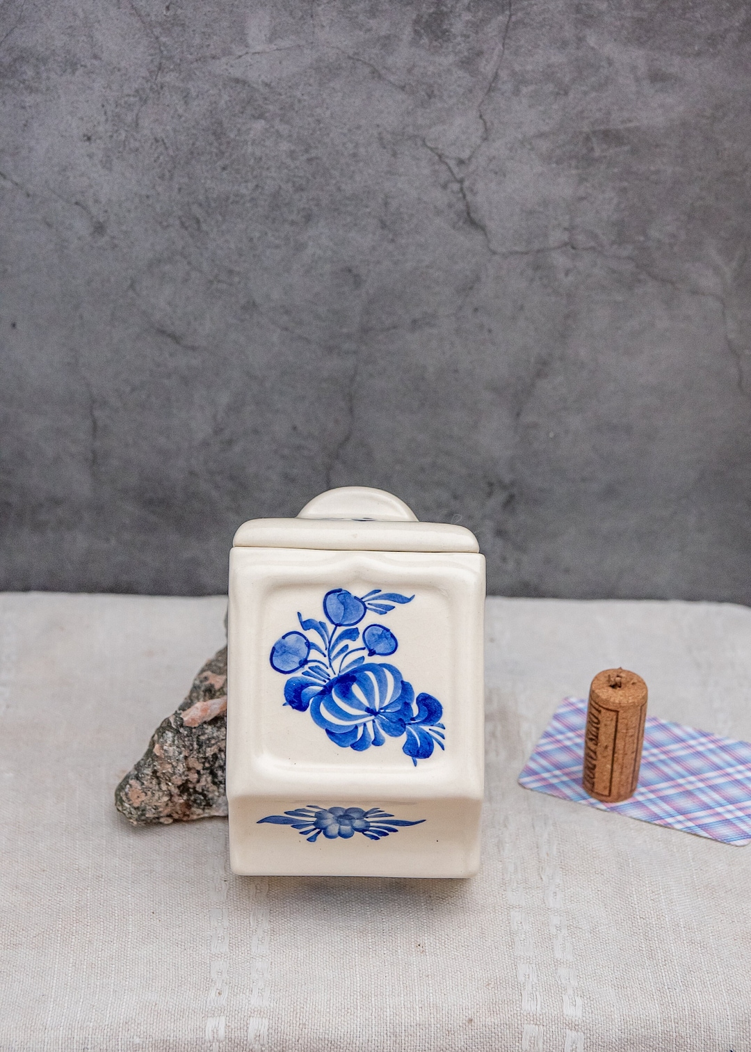 Vintage Salt Wall Pocket Container With Wood Lid Farmhouse Kitchen ...