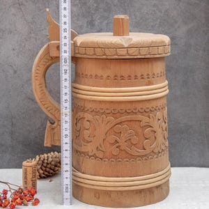 XL Vintage Ale Beer Mug Handmade Wood Carved Beer Tankard Norwegian ...