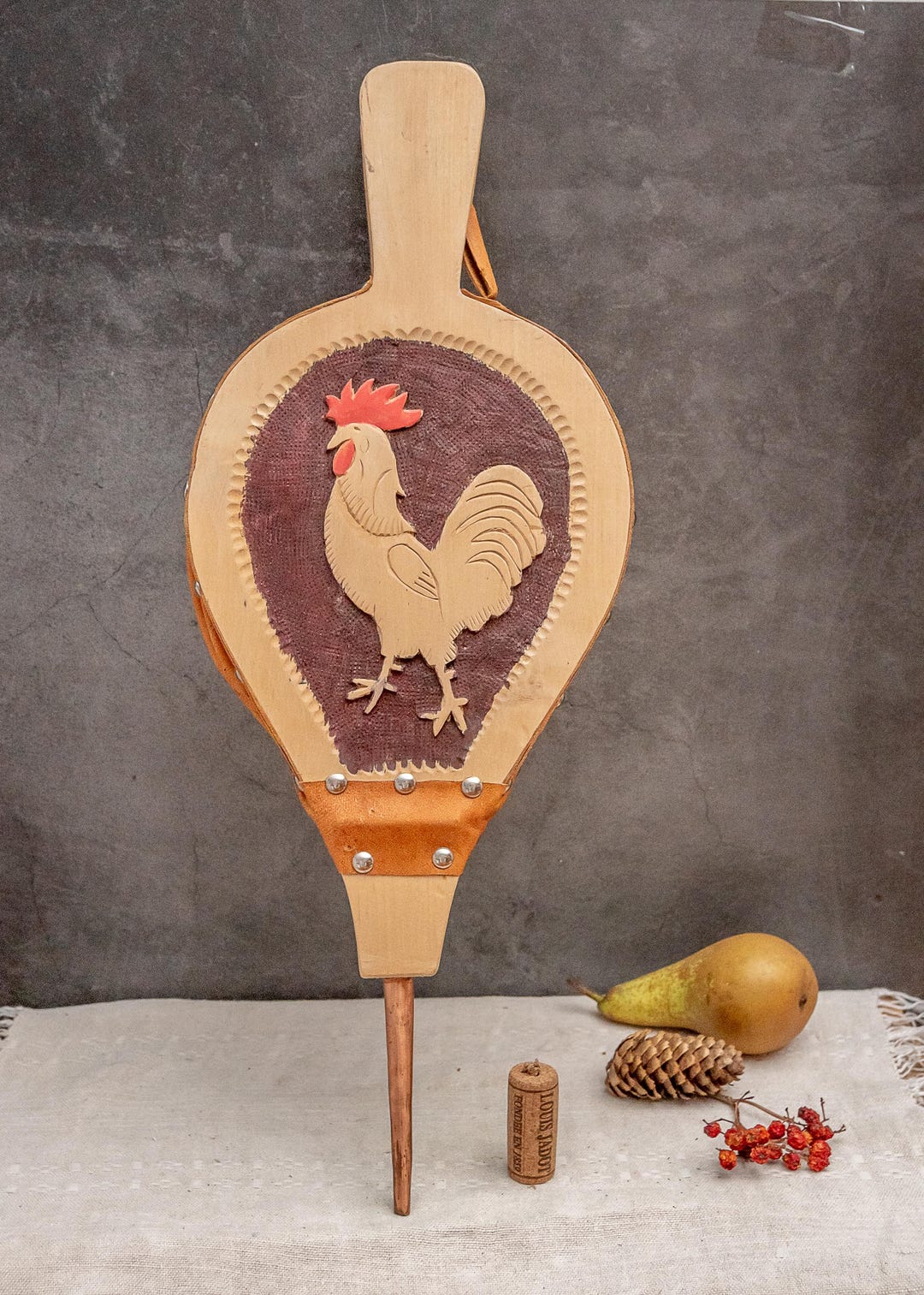 Vintage Fireplace Blower With Rooster Primitive Rustic Hand Chip Carved ...