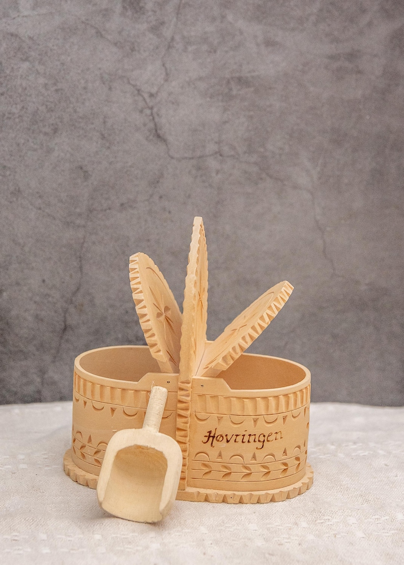 Vintage Spice Box Salt Box Double Tea Box Holder Wooden Cellar With Lid ...