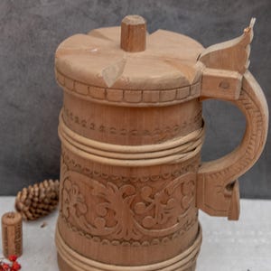 XL Vintage Ale Beer Mug Handmade Wood Carved Beer Tankard Norwegian ...