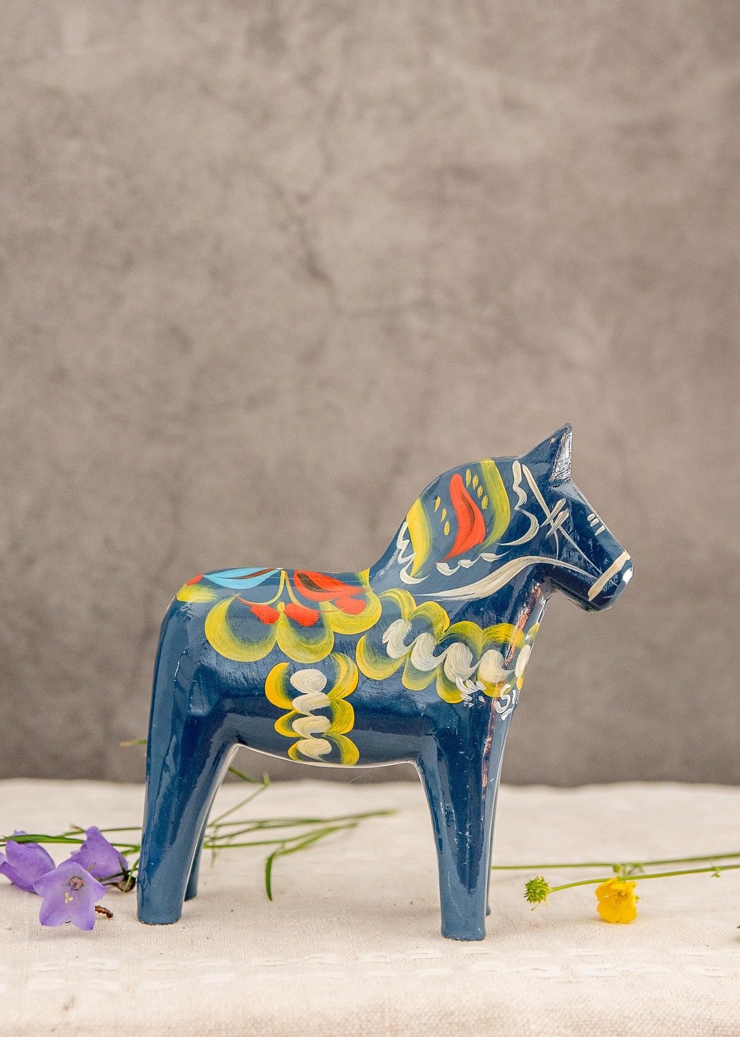 Vintage Swedish Wood Blue Dala Horse Scandinavian Folk Art Animal ...