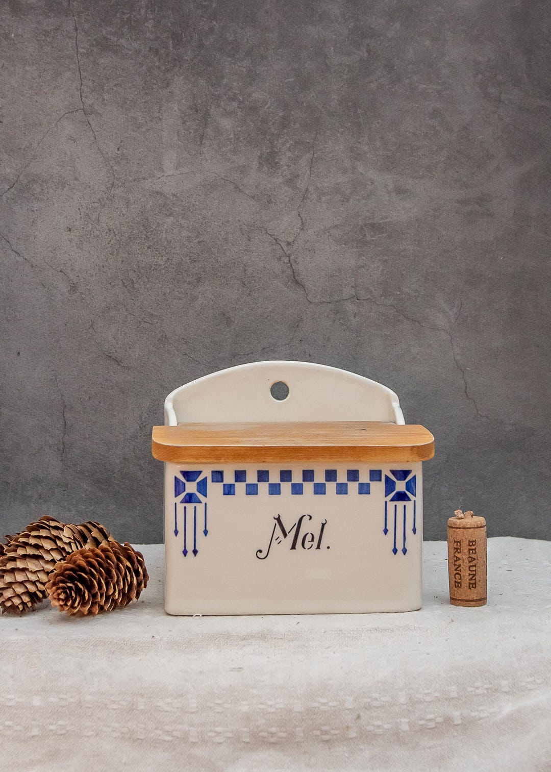 Antique Wall Flour Box With Lid Blue White Ceramic Storage Jar Norway ...