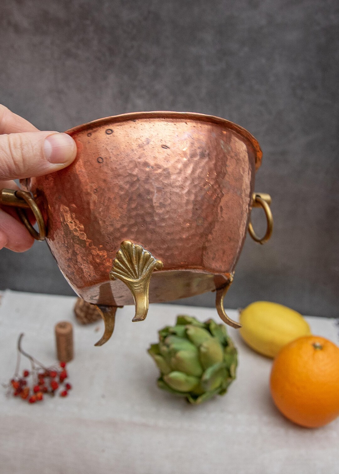 Vintage Pot Copper With Brass Handles and Legs Hand Hammered Flower Pot ...
