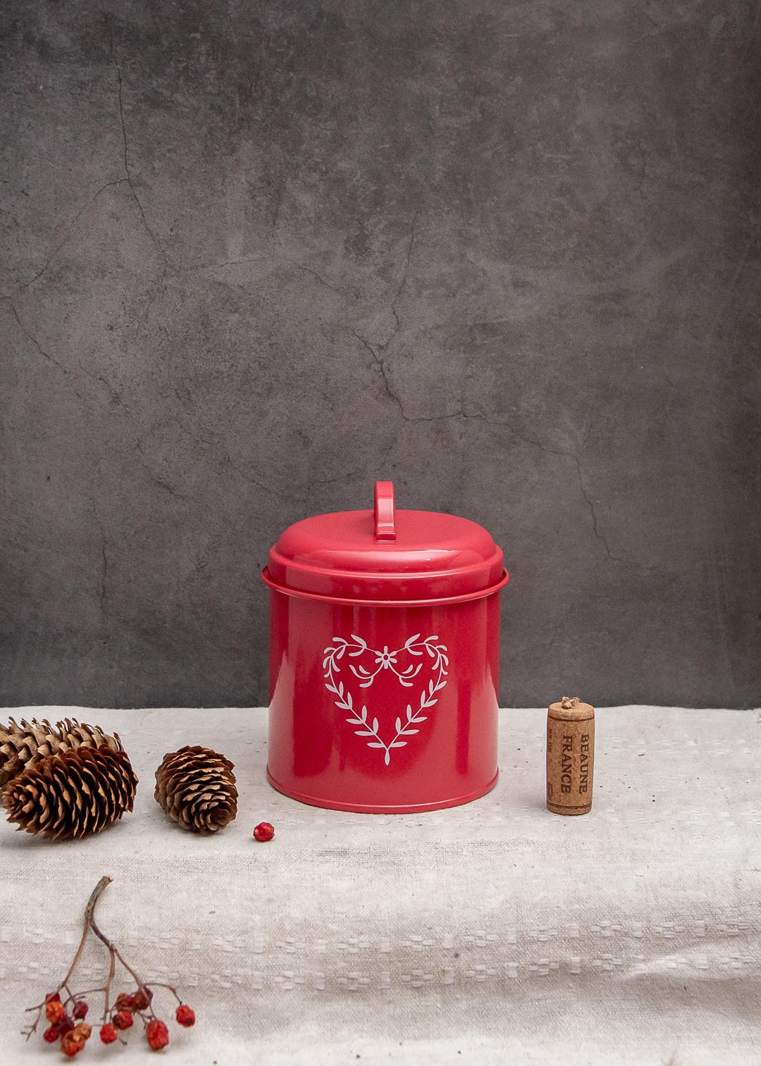 Vintage Metal Box Red Storage Container With Lid Norwegian Scandinavian ...