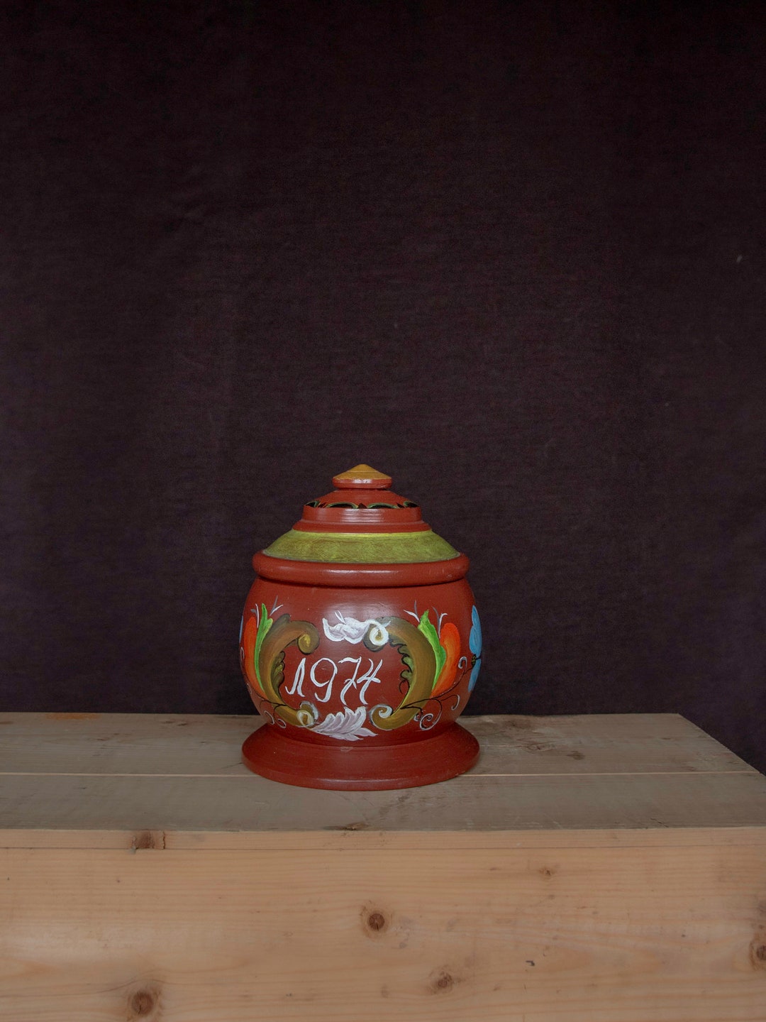 Vintage Norwegian Wood Container With Lid Rosemaling Folk Art ...